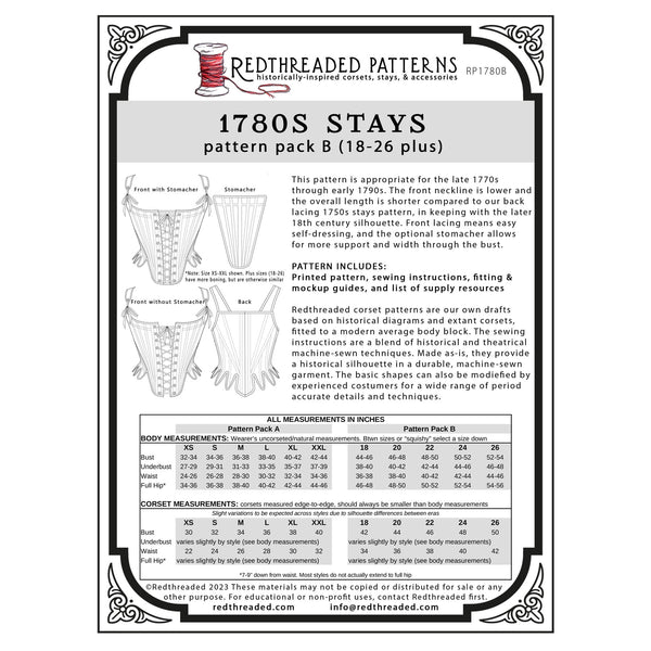 Redthreaded 1780s Stays Pattern - Burnley & Trowbridge Co.